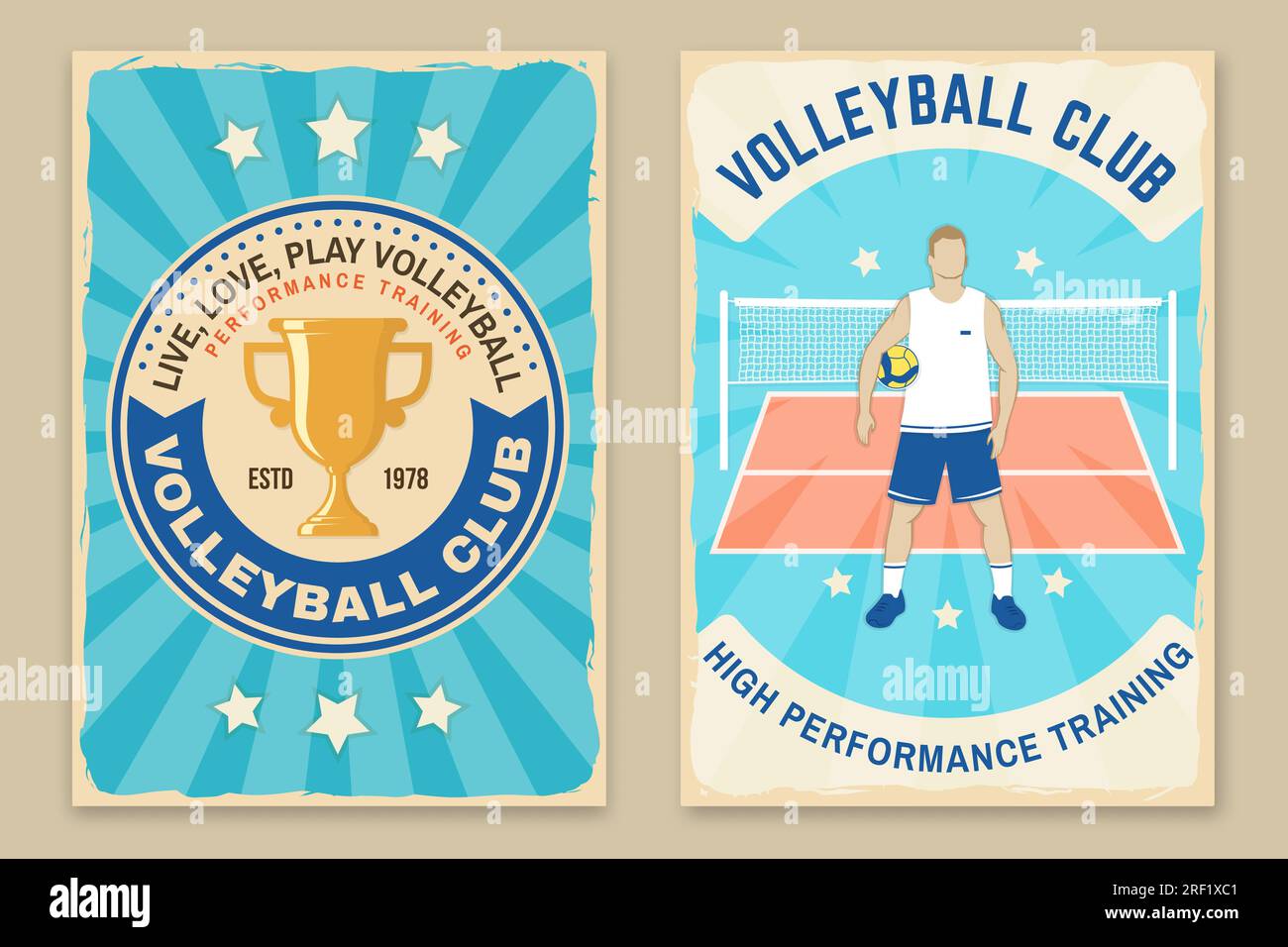 Set of Volleyball club retro poster, banner design. Vector illustration ...