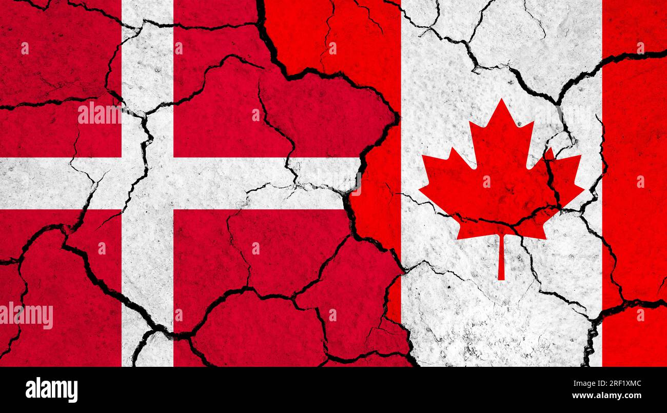 Flags of Denmark and Canada on cracked surface - politics, relationship ...