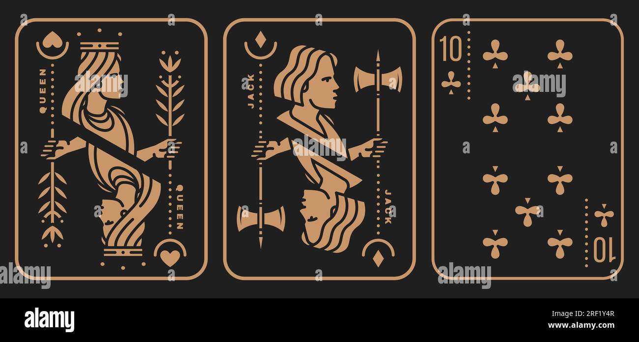 Set of playing card 10, queen, jack. Vector illustration. Esoteric ...