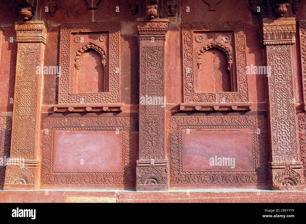 Ornaments in sandstone, House of Birbal, Mughal city of Fatehpur Sikri ...