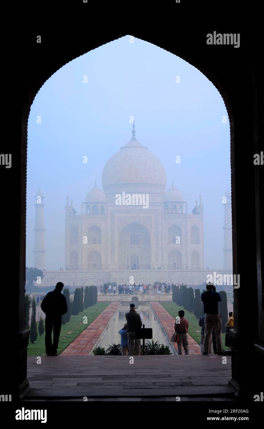 Taj Mahal in the morning mist, Agra, Uttar Pradesh, India Stock Photo ...