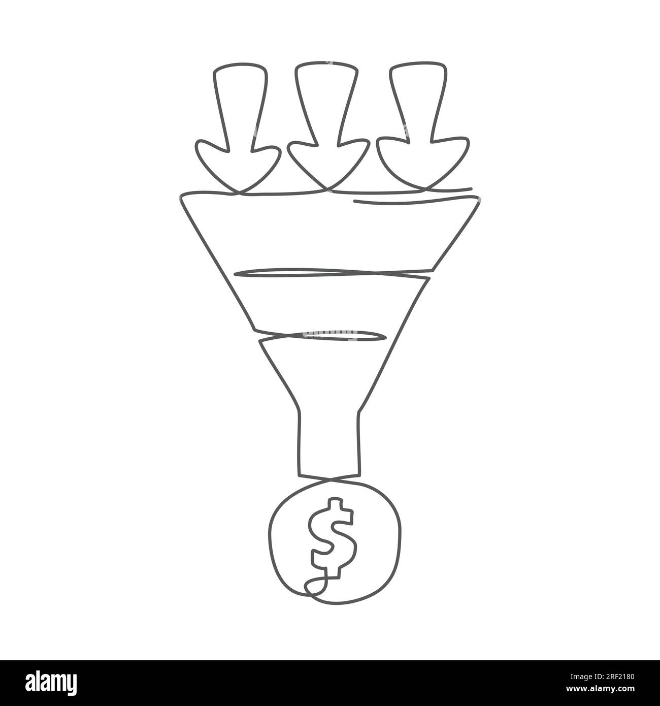 Sales funnel One line drawing isolated on white background Stock Vector ...