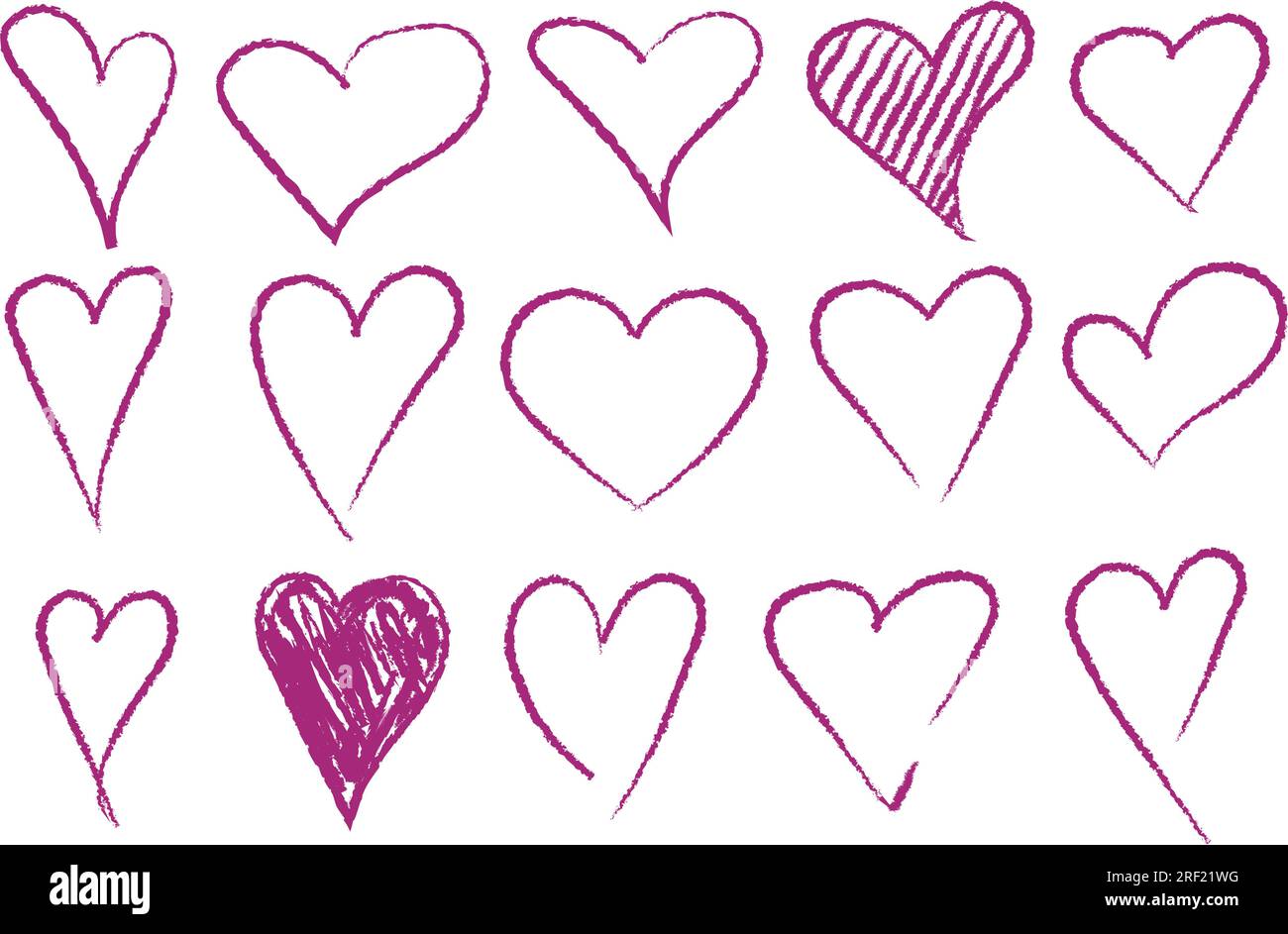 Set of hand drawn hearts. Vector illustration in graphic style. Purple ...