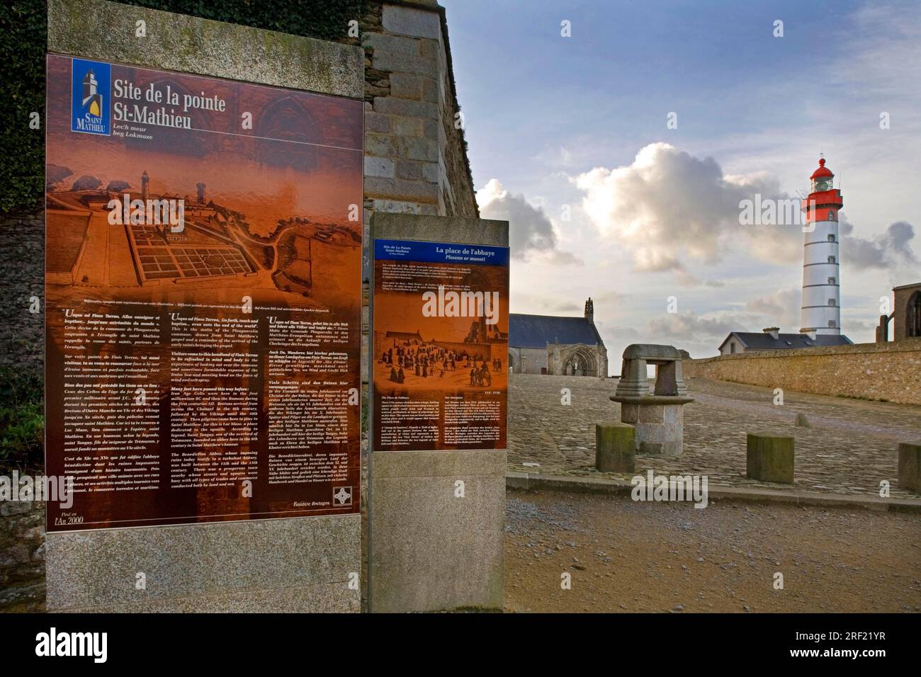 Information board at the lighthouse, la Pointe St-Mathieu, Finistere ...
