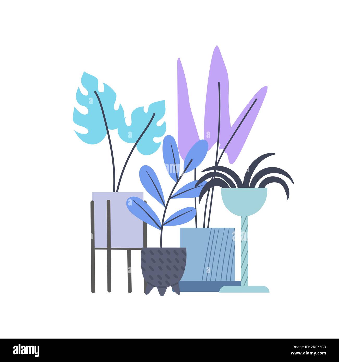 Hand drawn house plants composition in vibrant colours and flat minimal ...