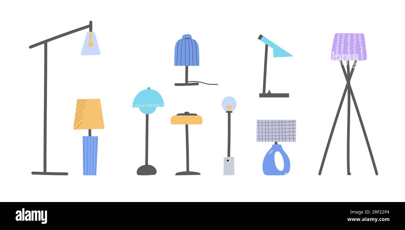 Set of floor and table lamps in flat cartoon style Stock Vector Image ...