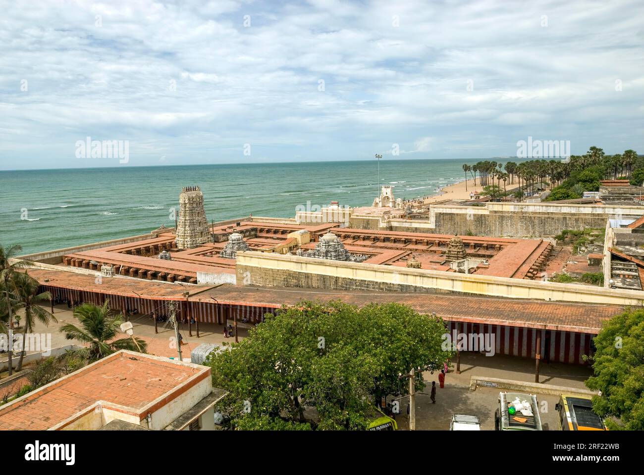 Top angle view of Subramaniya Swamy Temple with Bay of Bengal in ...