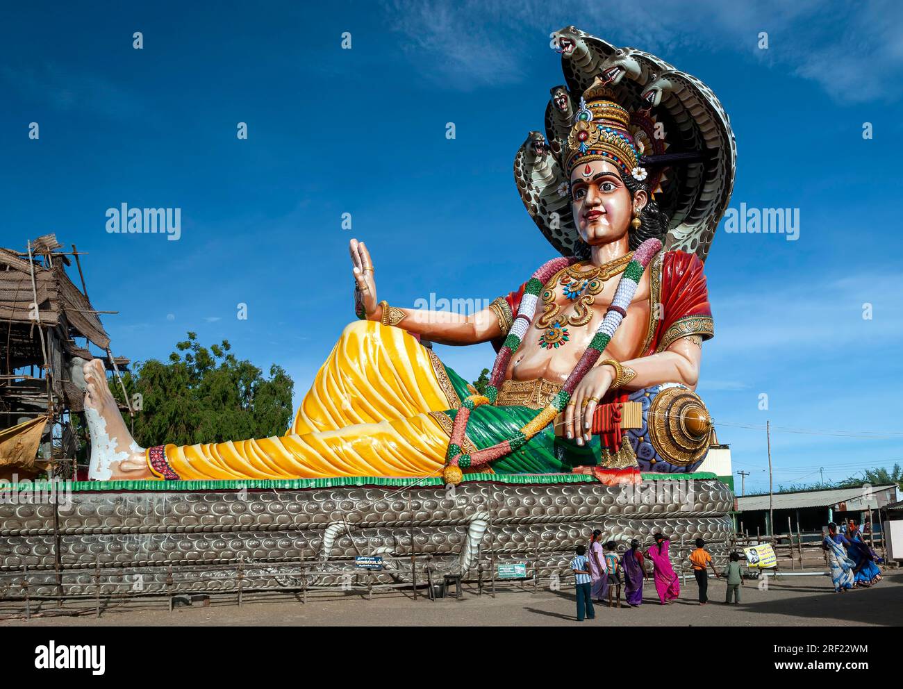 Seventy feet high Vishnu sitting on the serpant coil Anantha snake at ...