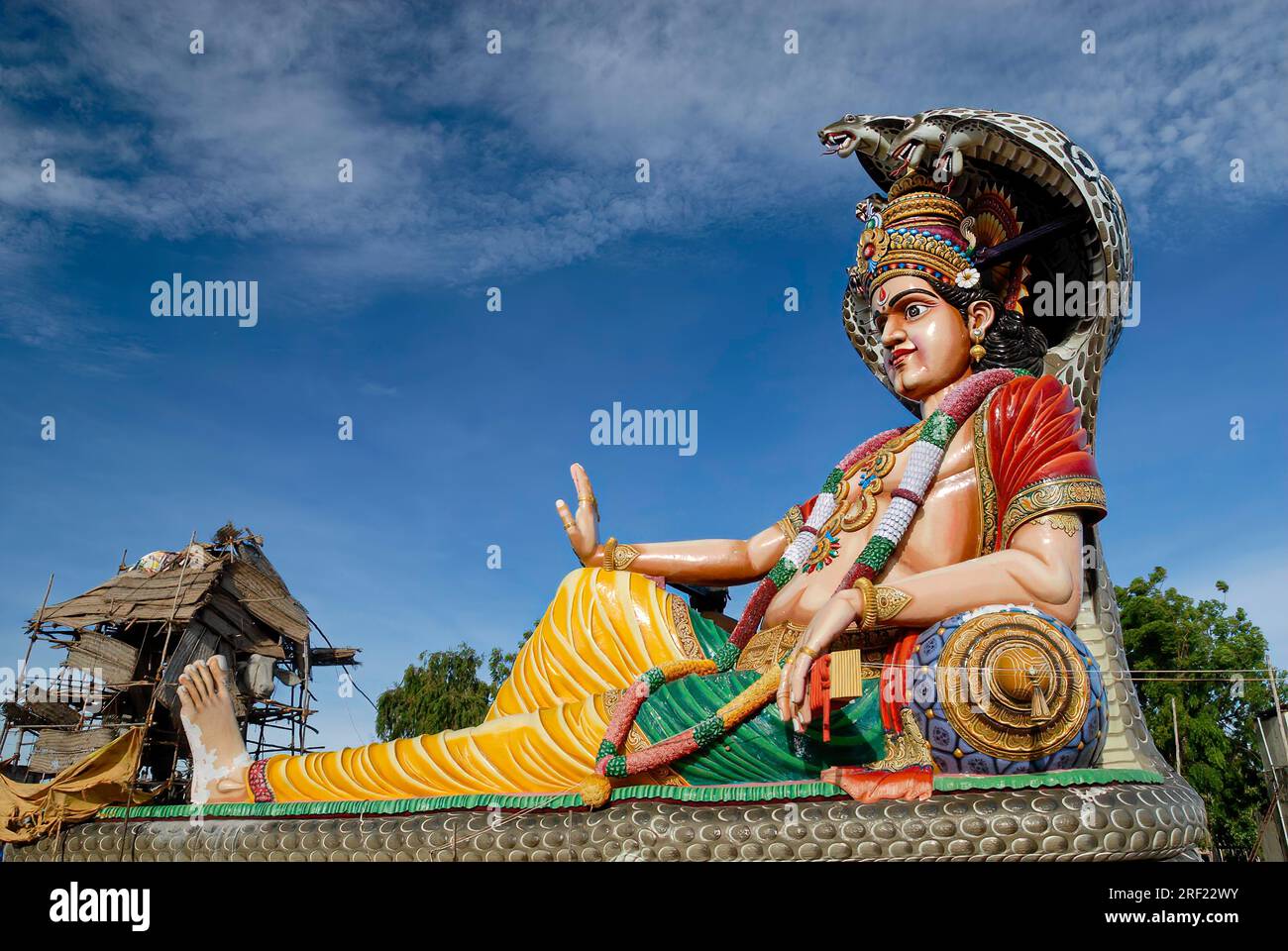 Seventy feet high Vishnu sitting on the serpant coil Anantha snake at ...