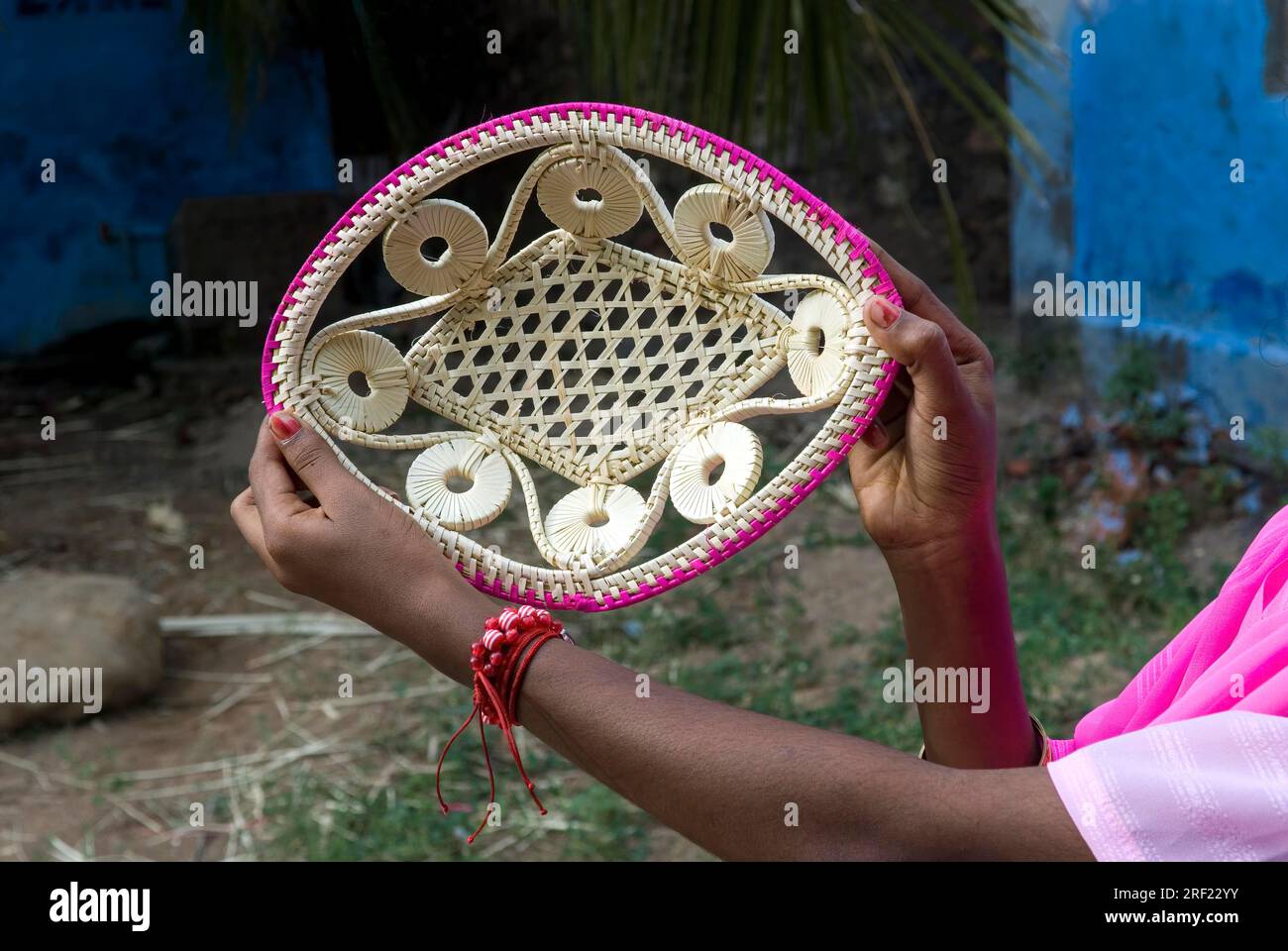 Environmental friendly colourful palm leaf basket at Manapad near ...