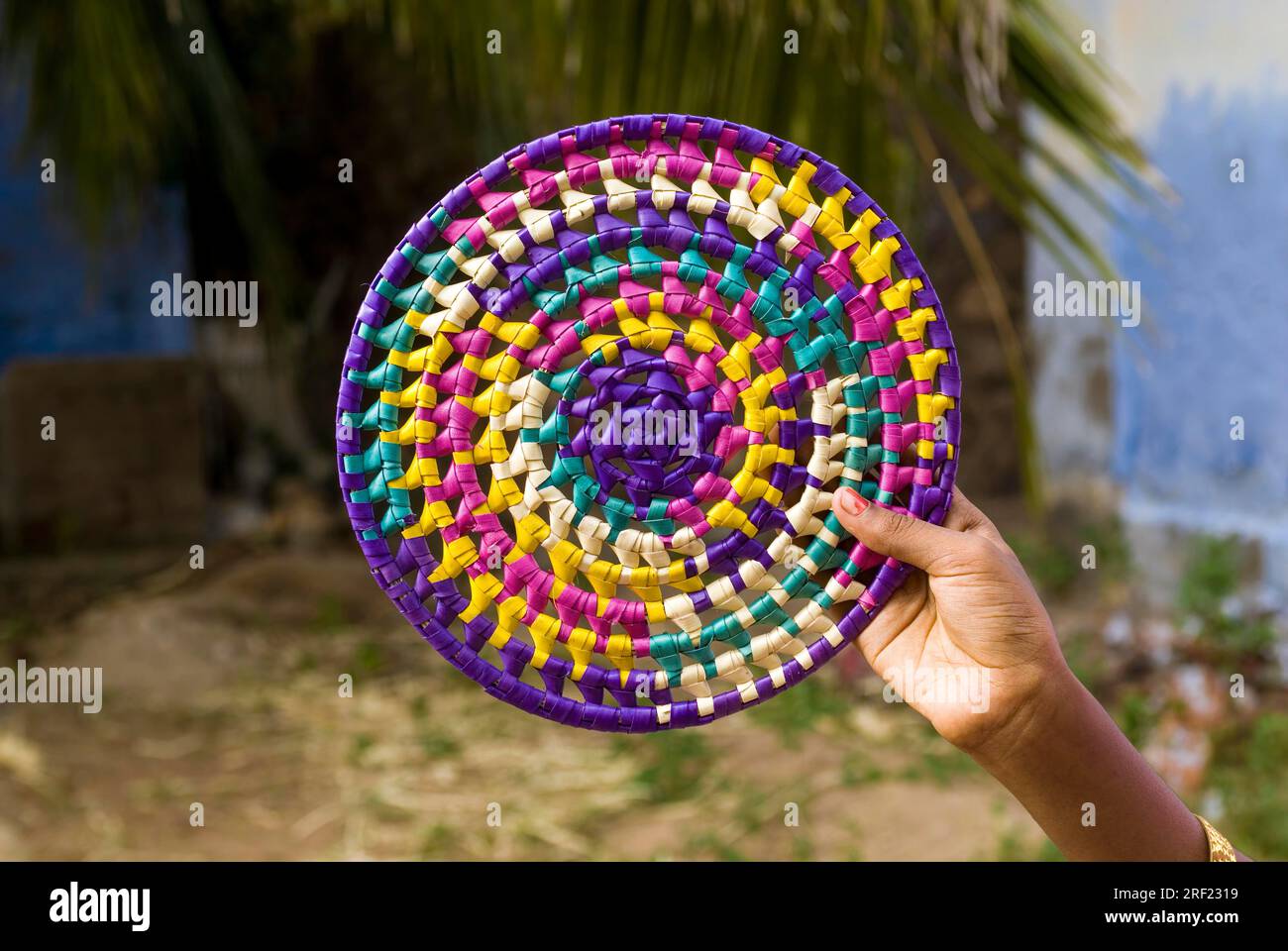 Environmental friendly colourful palm leaf mat at Manapad near ...