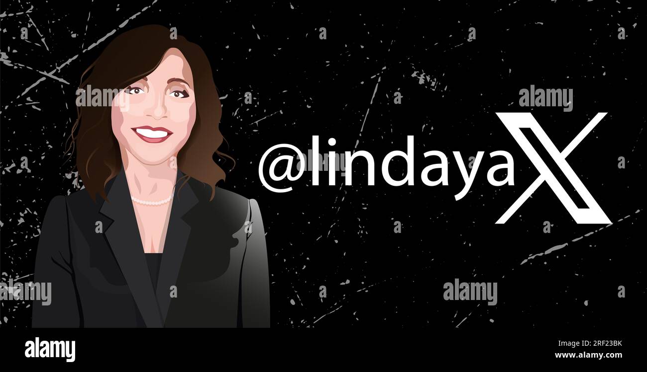 Twitter CEO Linda Yaccarino and the new Twitter logo X on a black ...