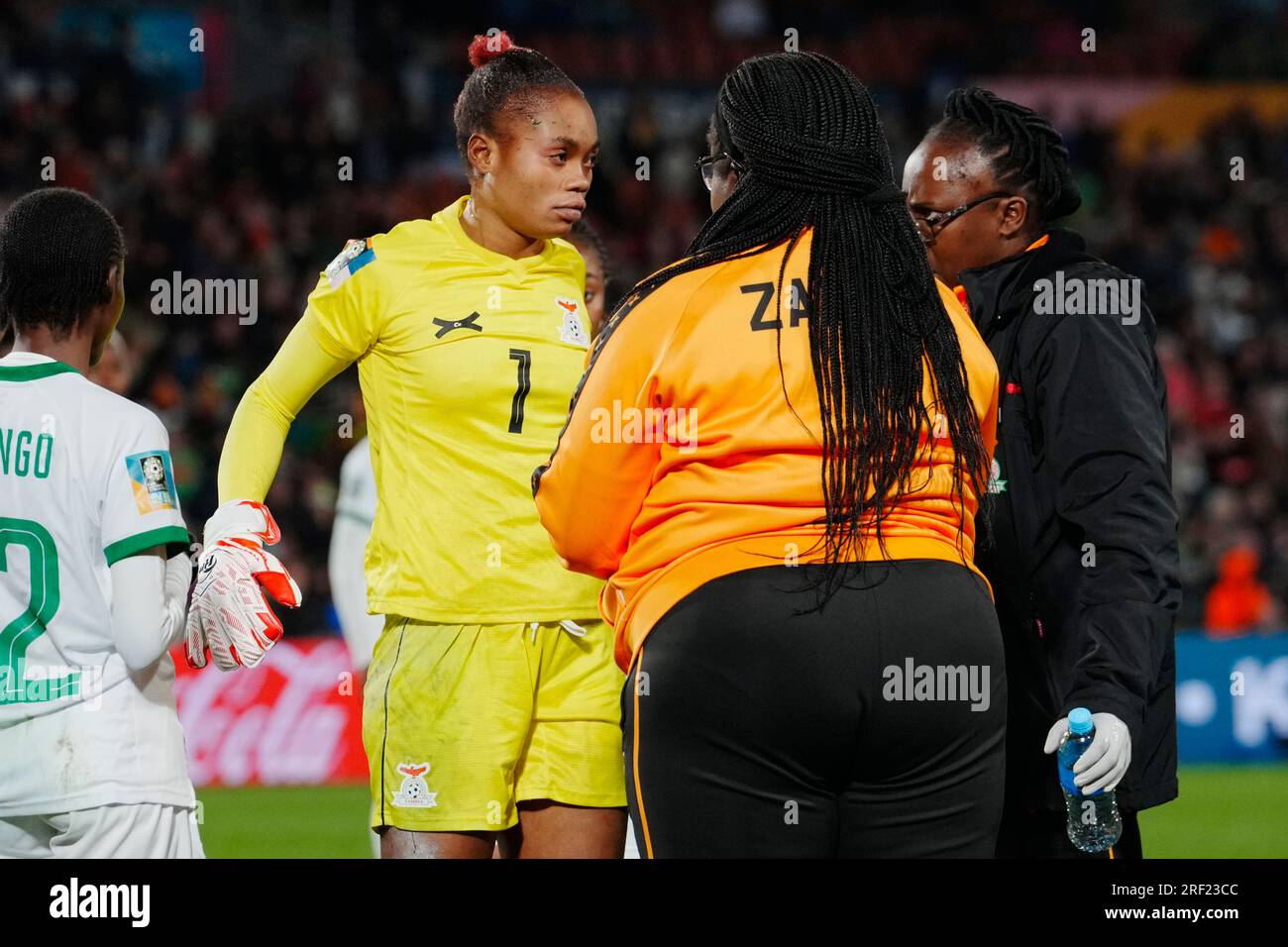 Zambia's goalkeeper Catherine Musonda receives treatment following a ...