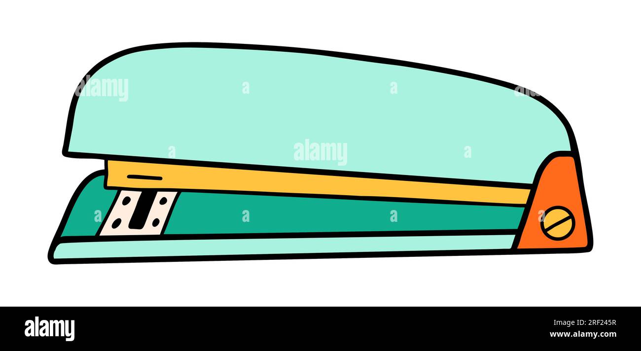 School stapler cartoon in doodle retro style. Back to school stationery ...