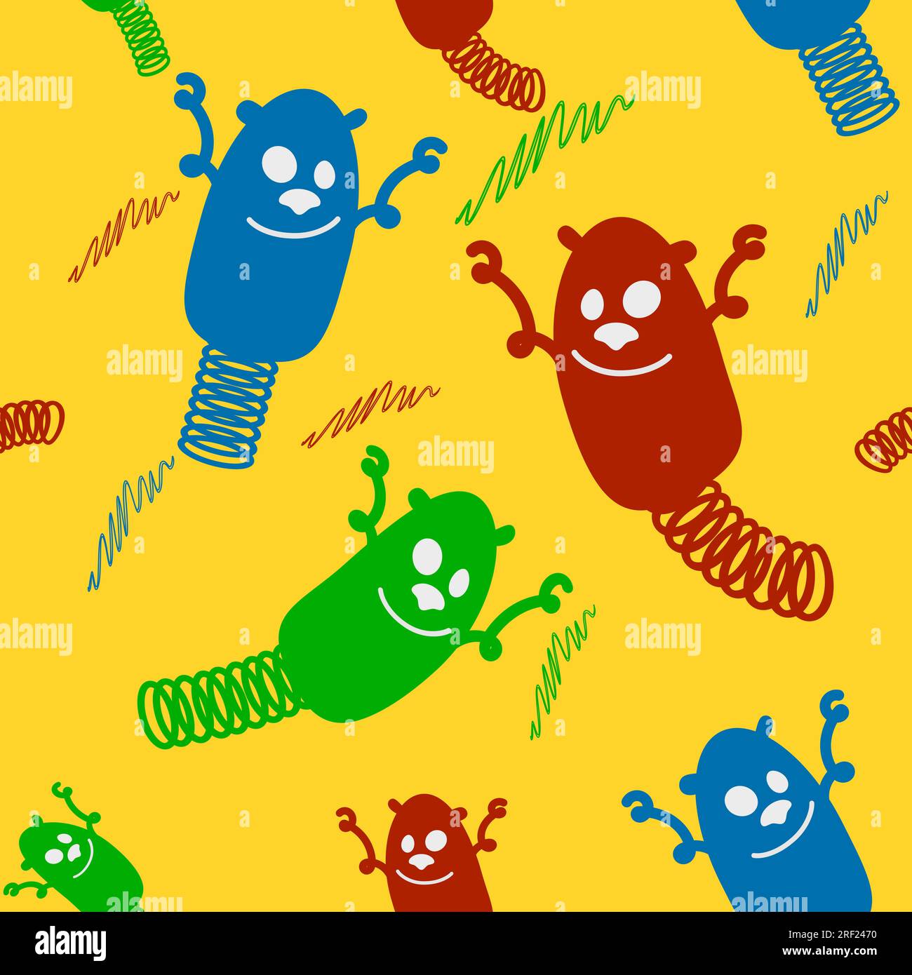 Seamless pattern. Jumping cartoon characters. Springs. Funny characters ...