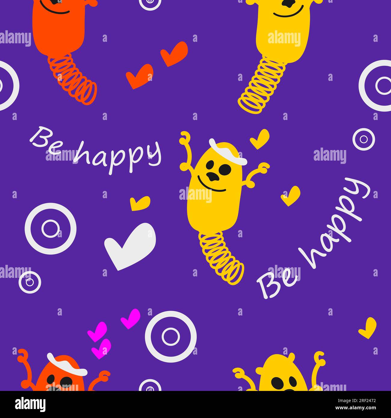Seamless pattern. Jumping cartoon characters. Springs. Funny characters ...