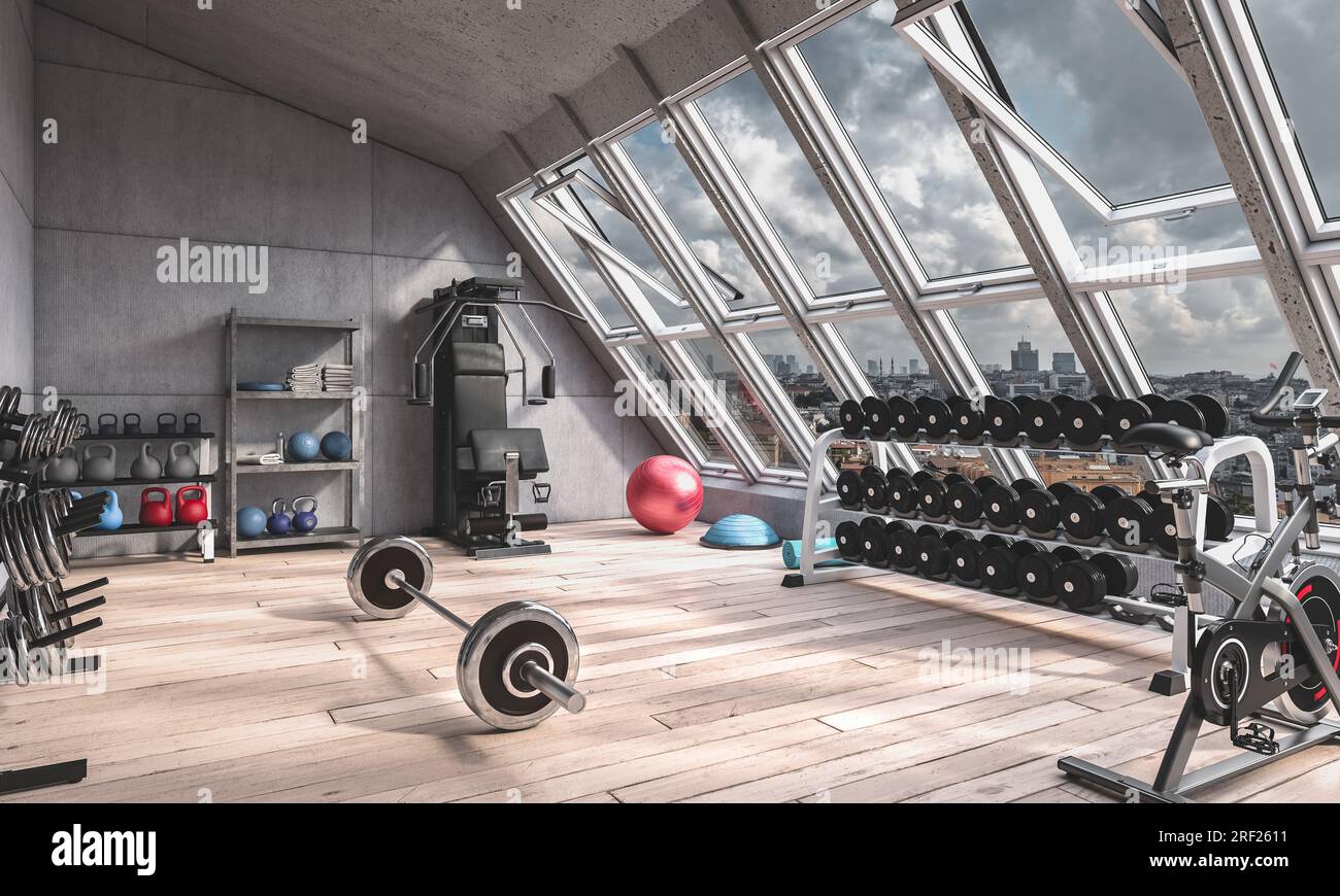modern home interior and personal gym. 3d render Stock Photo - Alamy
