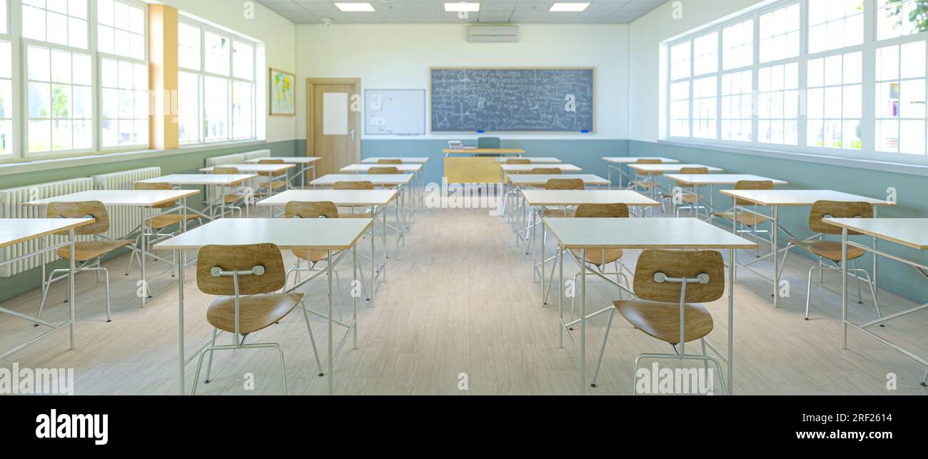 3d render interior of a large modern school classroom Stock Photo - Alamy