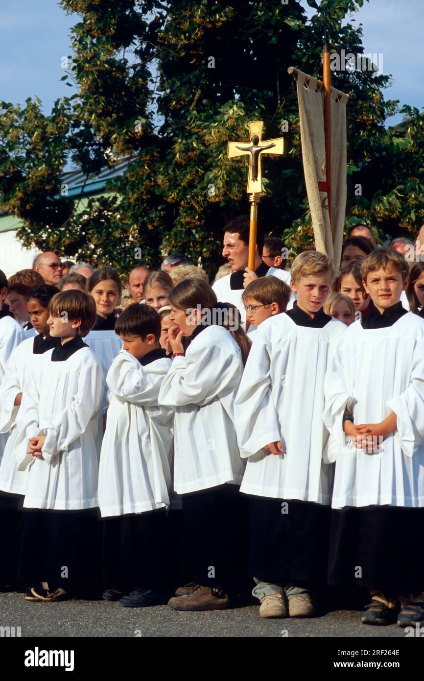 Children at water procession, moss, Lake Constance, Baden-Wuerttemberg ...