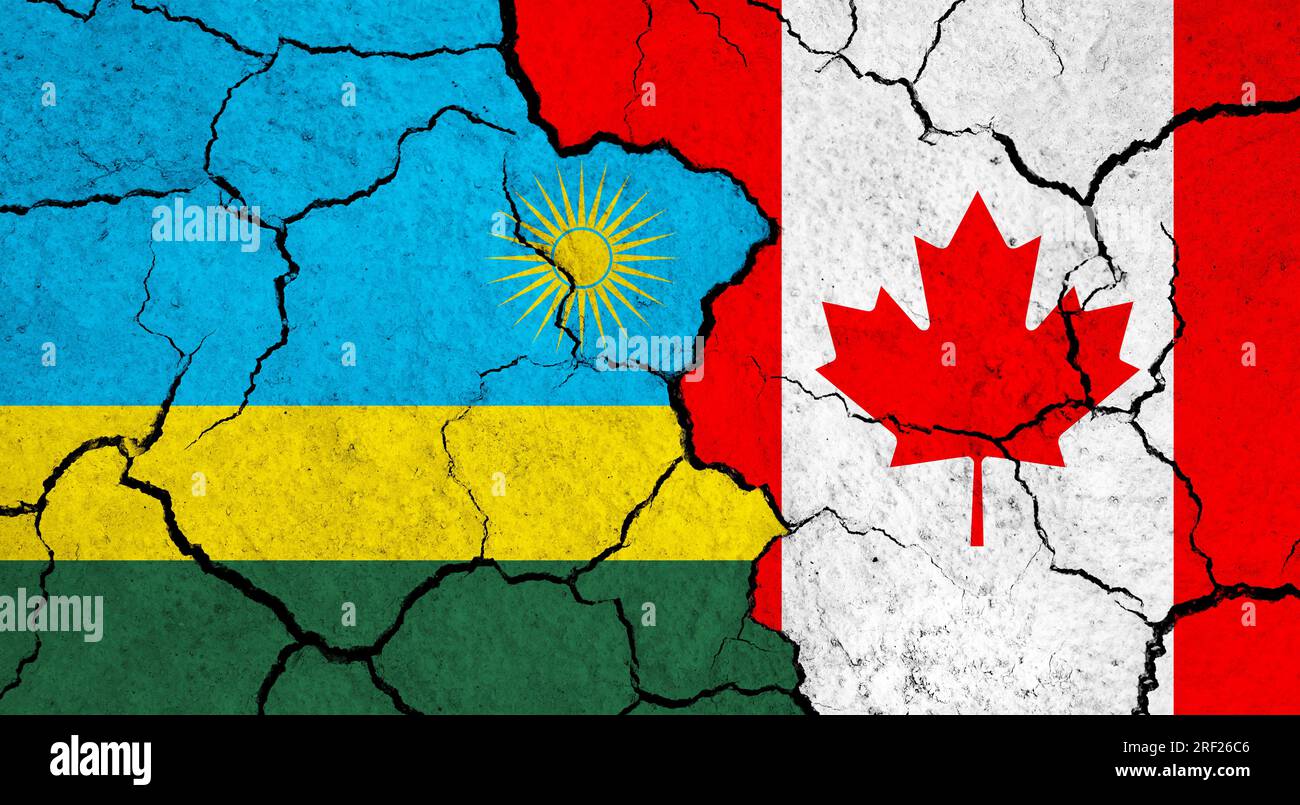 Flags of Rwanda and Canada on cracked surface - politics, relationship ...