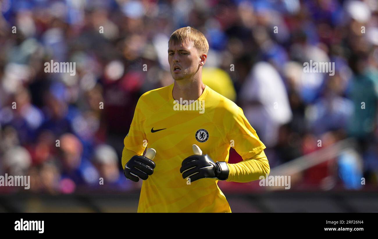 Chelsea goalkeeper Lucas Bergstrom looks on during a Premier League ...