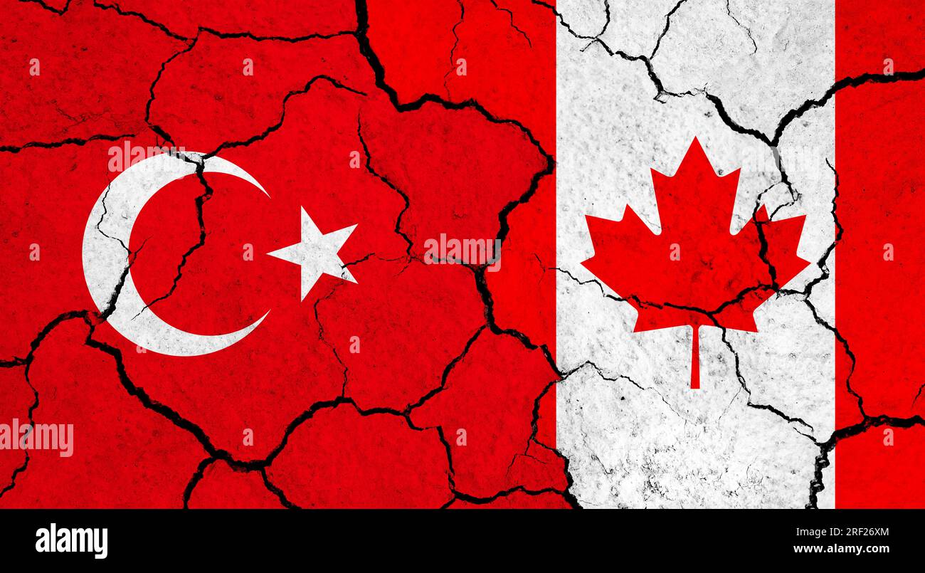 Flags of Turkey and Canada on cracked surface - politics, relationship ...