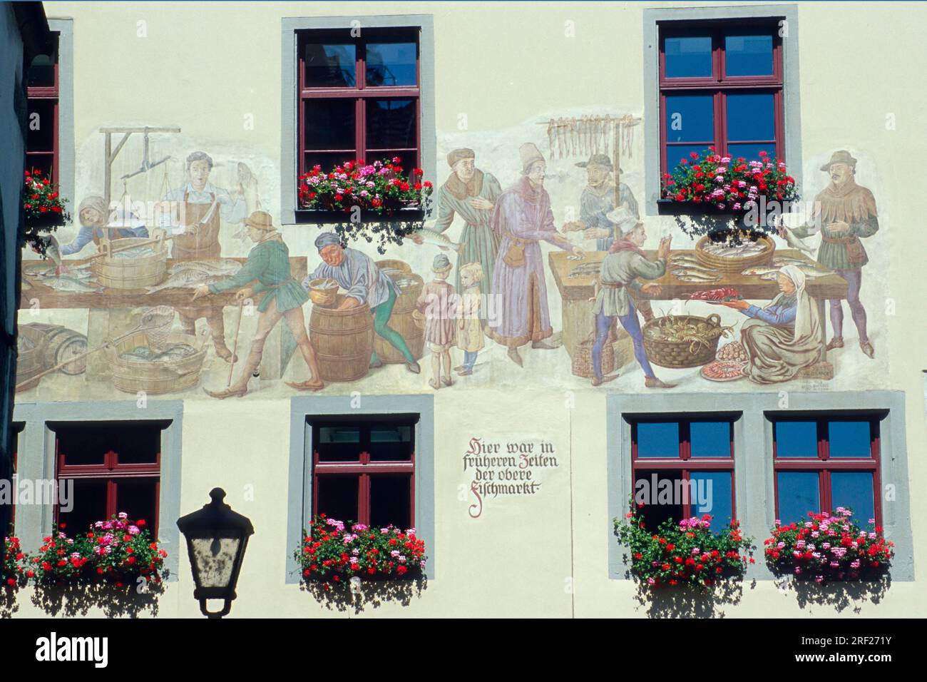 Wall painting on house 'Zum hohen Haus', Constance, Lake Constance, Baden-Wuerttemberg, Germany ...