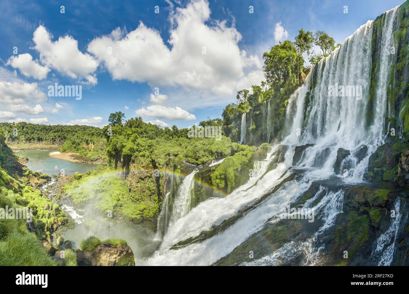 Panoramic image over the impressive Iguacu waterfalls in Brazil during ...