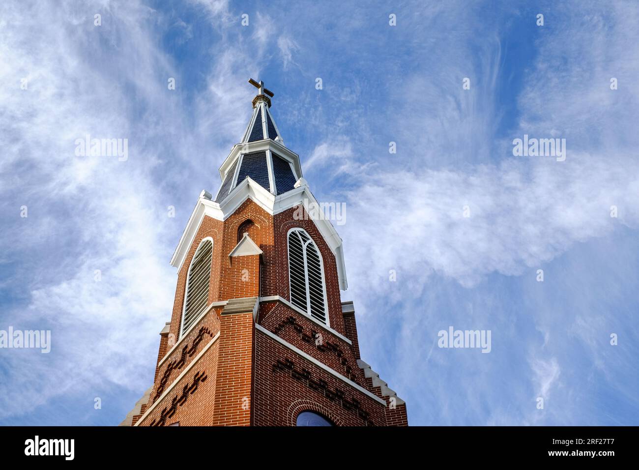 Tower of Our Lady Lourdes Catholic Church in Chester, Iowa, United ...