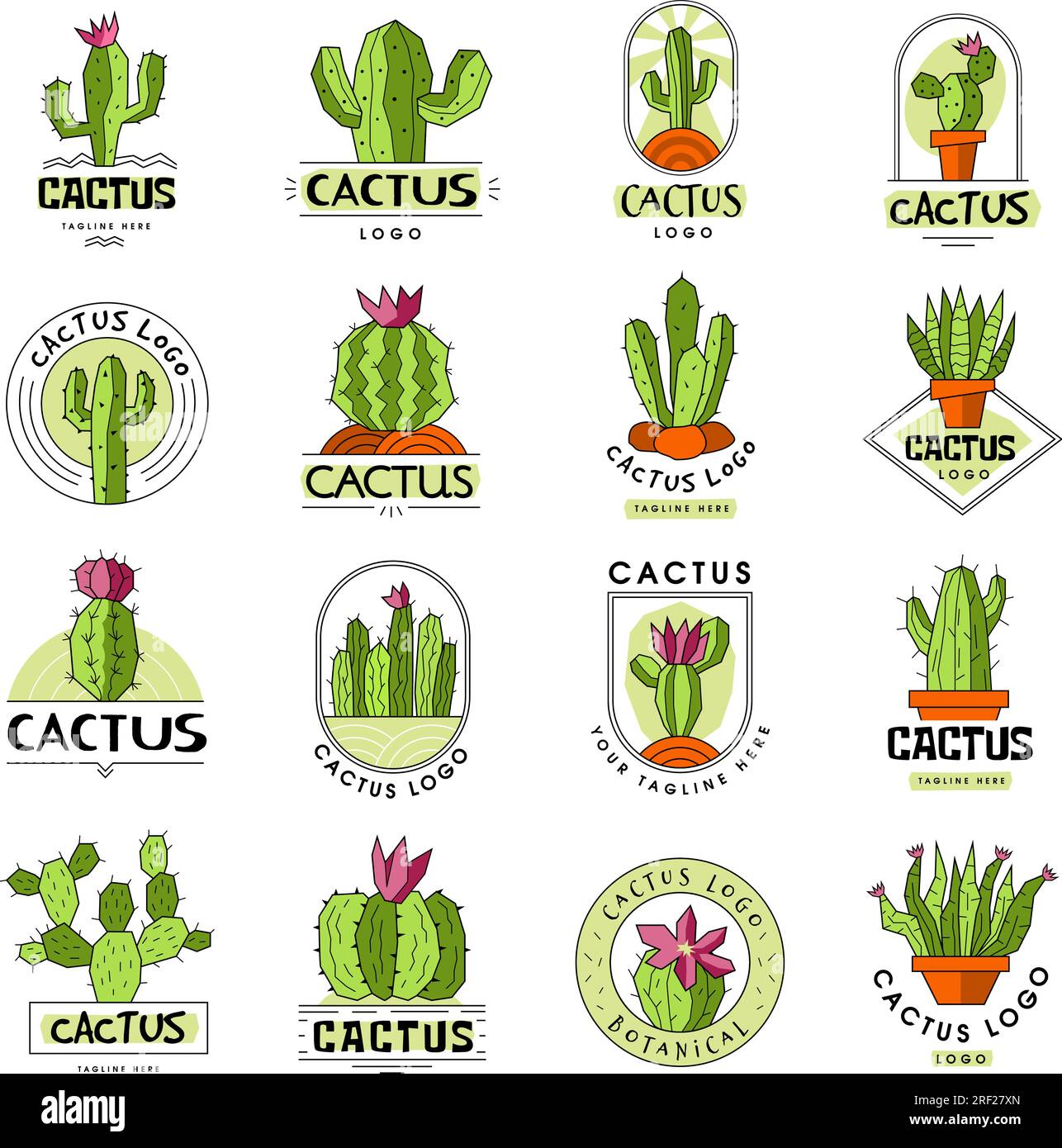 Cactus badges. Spike plants illustrations recent vector emblem of ...