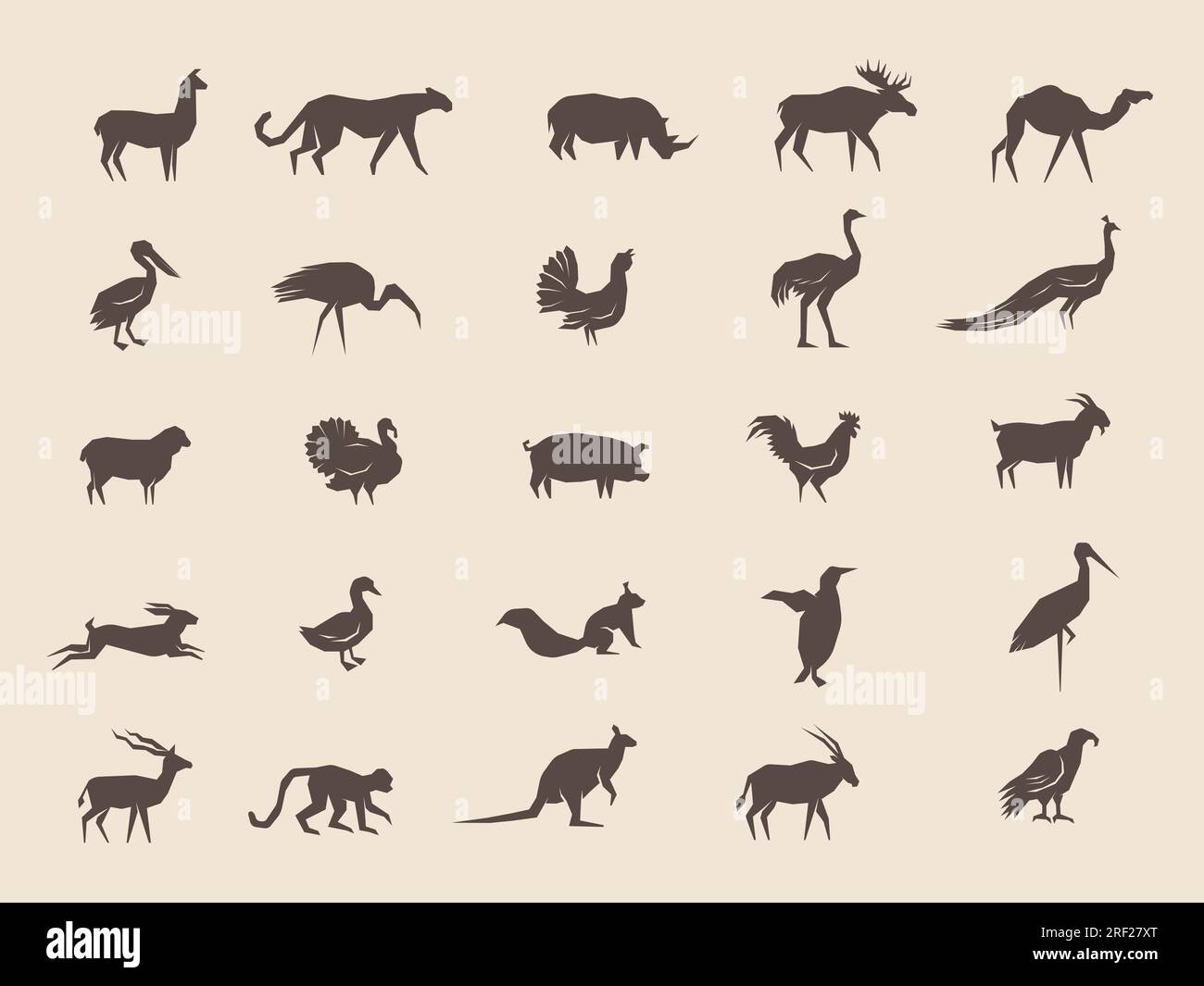 Animals silhouettes. Domestic and wild different stylized shapes of ...