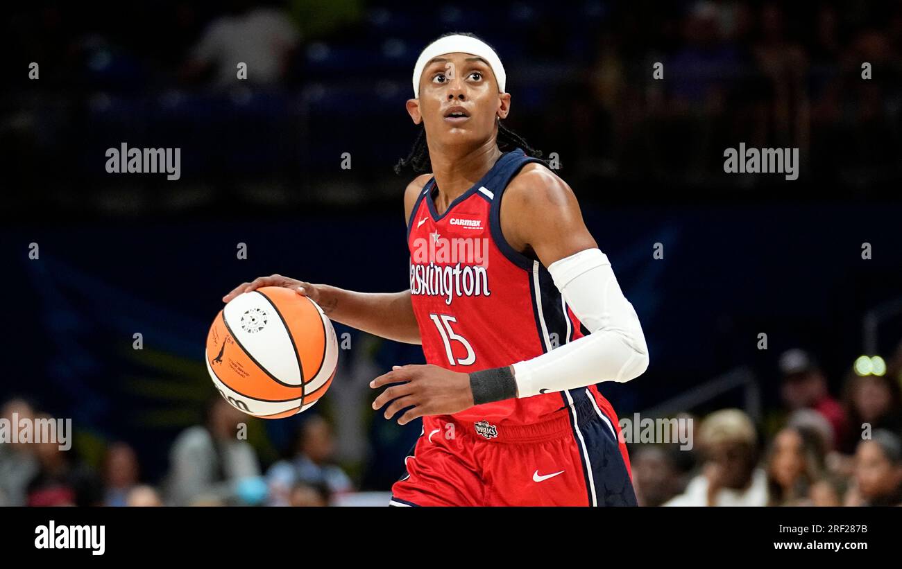Washington Mystics guard Brittney Sykes handles the ball during a WNBA ...