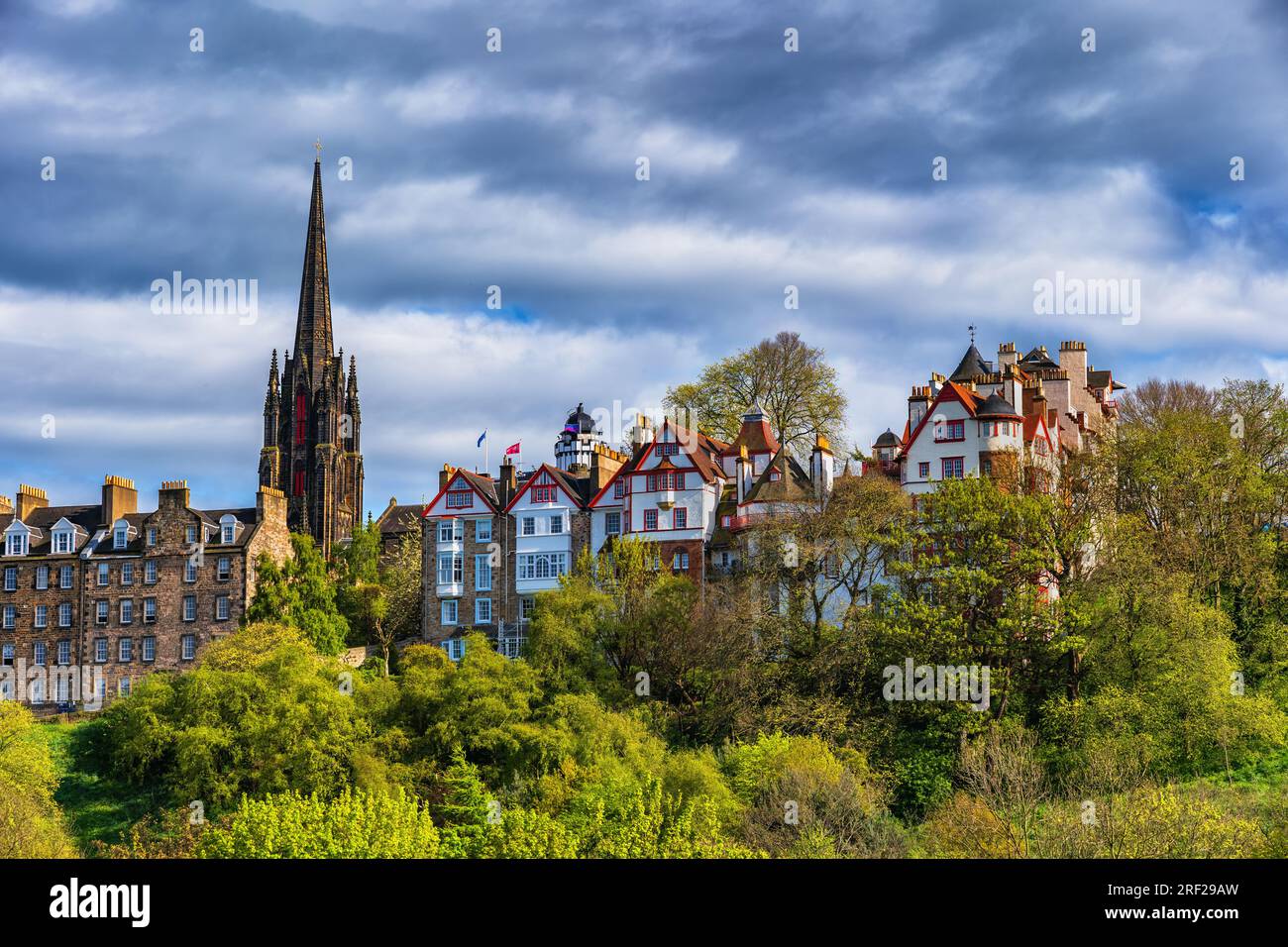 City of Edinburgh skyline with Ramsay Garden houses and Hub Tower ...