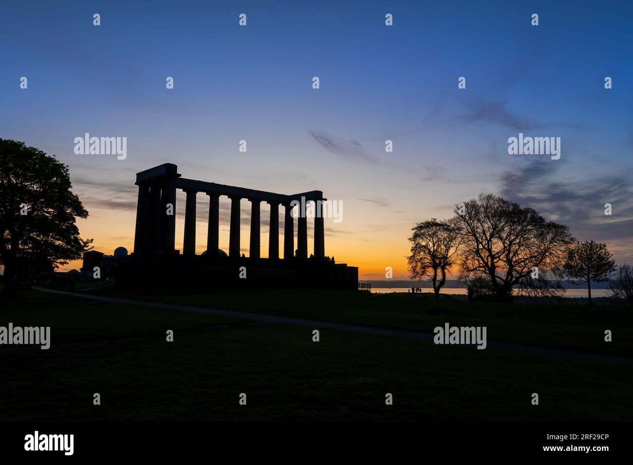 National Monument of Scotland sunset silhouette on the Calton Hill in ...
