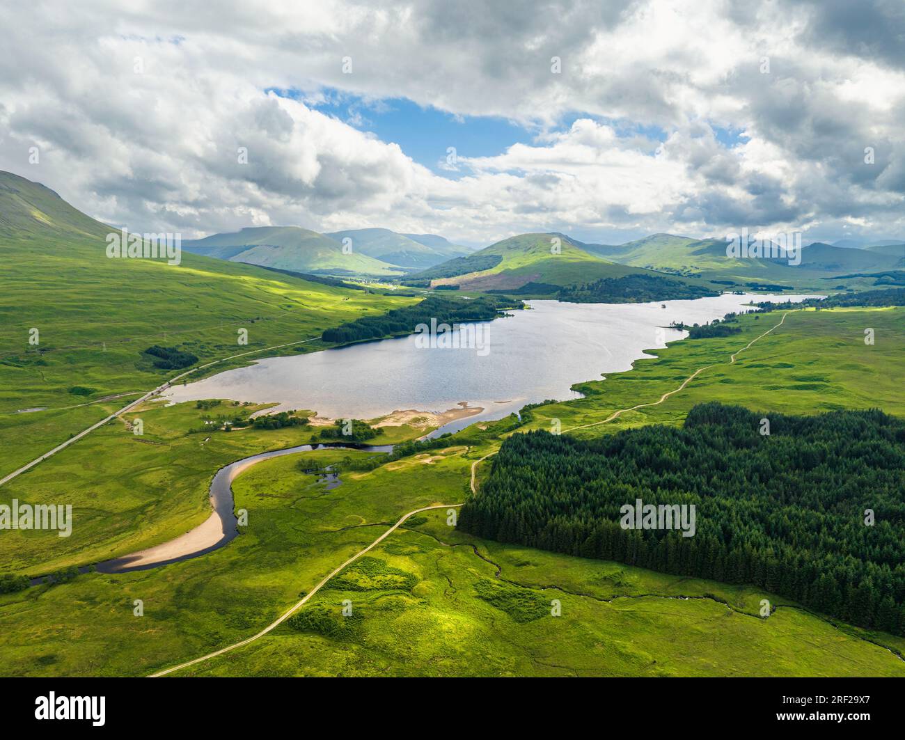 Loch Tulla and Beinn Dorain from a drone, Glen Coe, Highlands, Scotland ...