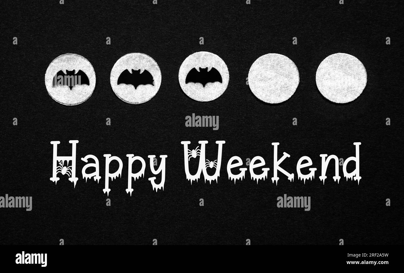 Black Halloween Background With Text Happy Weekend Stock Photo - Alamy