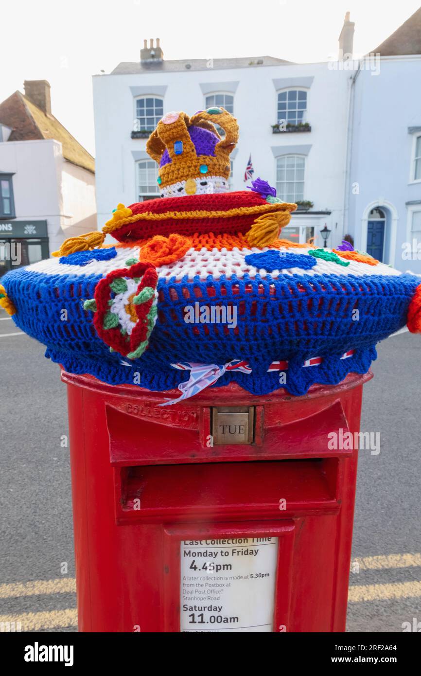 England, Kent, Deal, Red Postbox with Knitted Crown Celebrating The ...