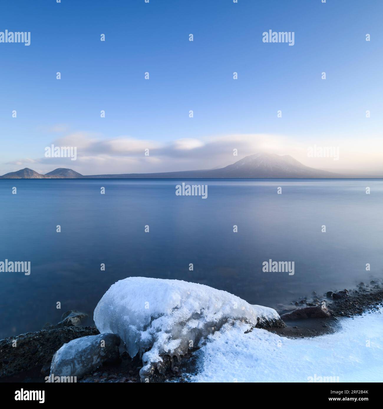 Long exposure shot of winter at lake Shikotsu, Hokkaido, Japan Stock ...