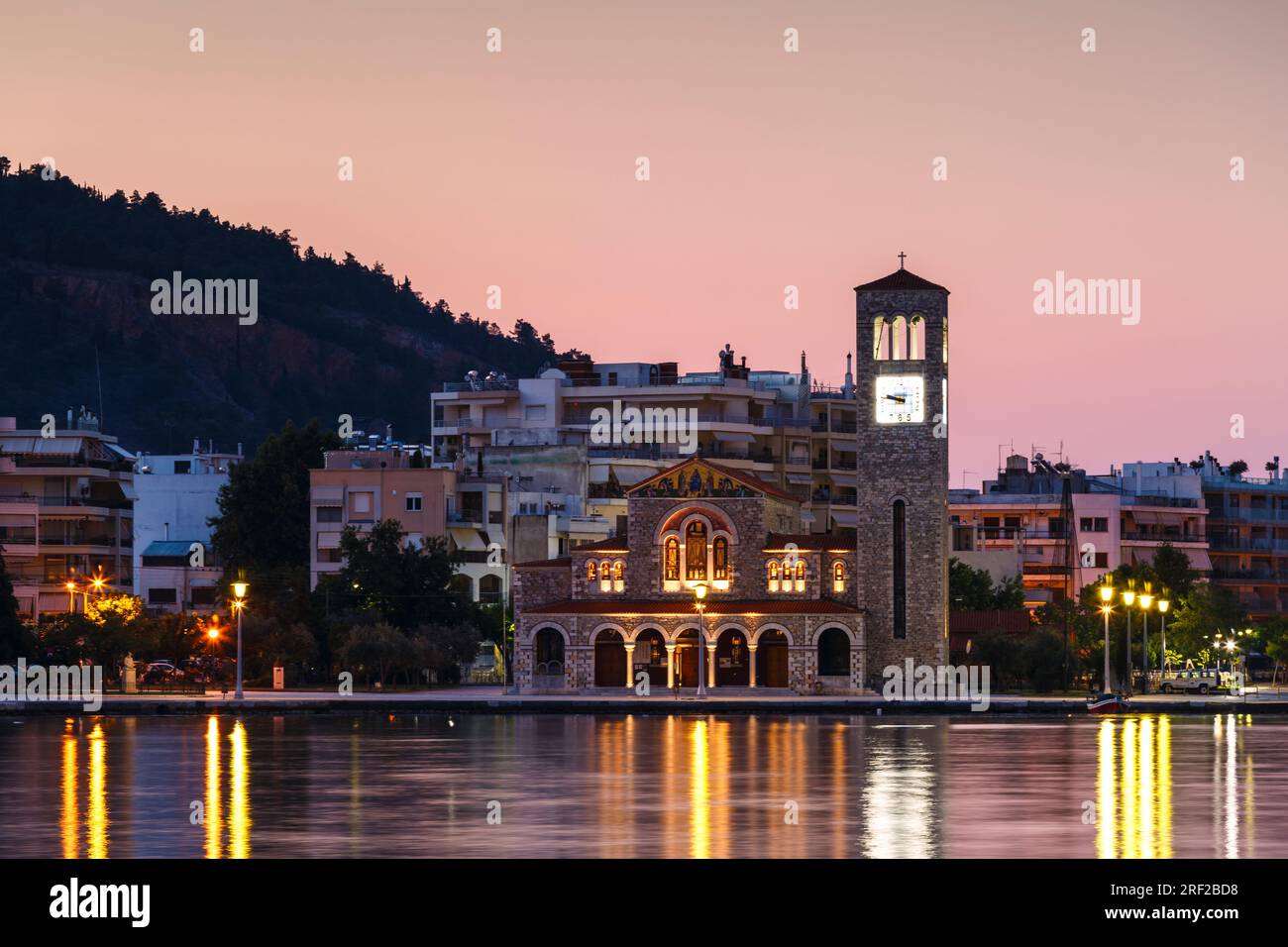 Church at the seafront of Volos city as seen early in the morning Stock ...