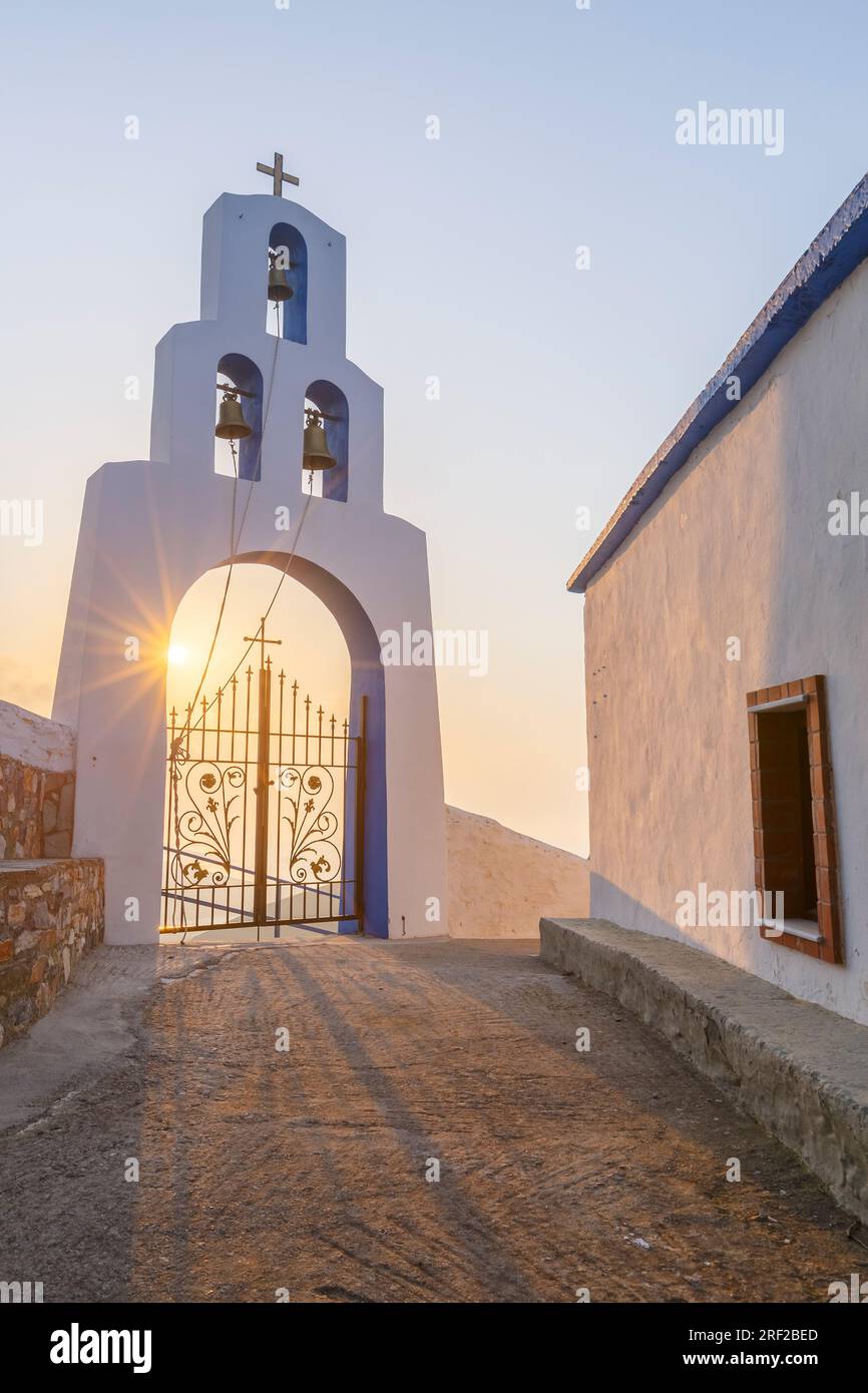 Hazy morning at Panagia church on Fourni island in Greece Stock Photo ...
