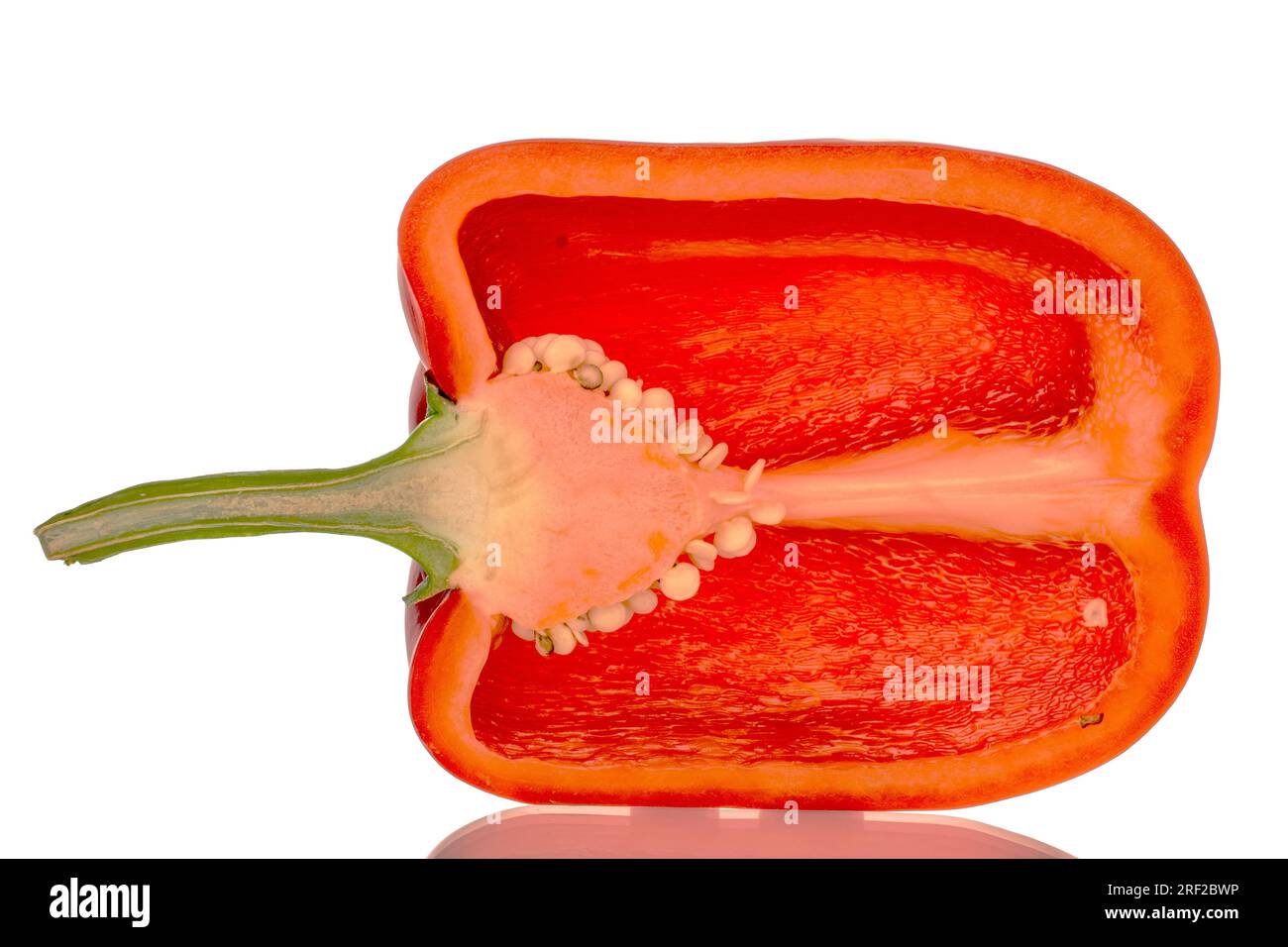 One half of sweet red pepper, macro, isolated on white background Stock ...