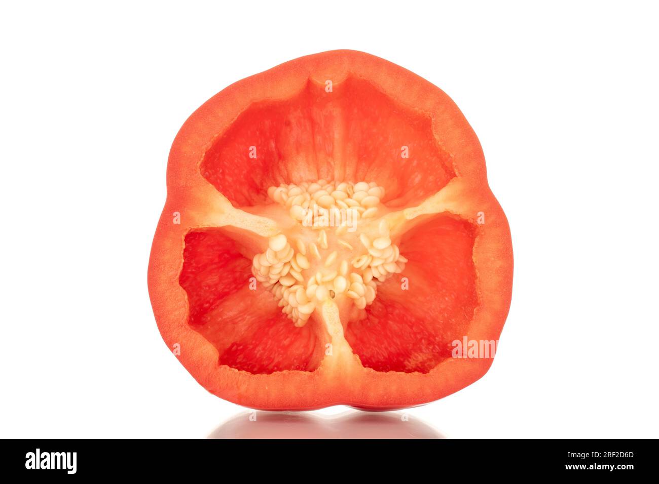 One half of sweet red pepper, macro, isolated on white background Stock ...