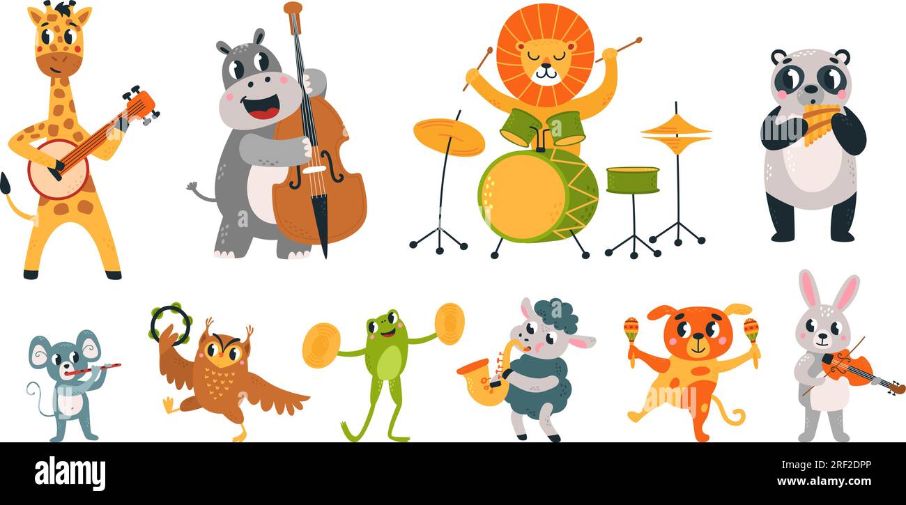 Performing animal musician party. Funny animals play music concert ...