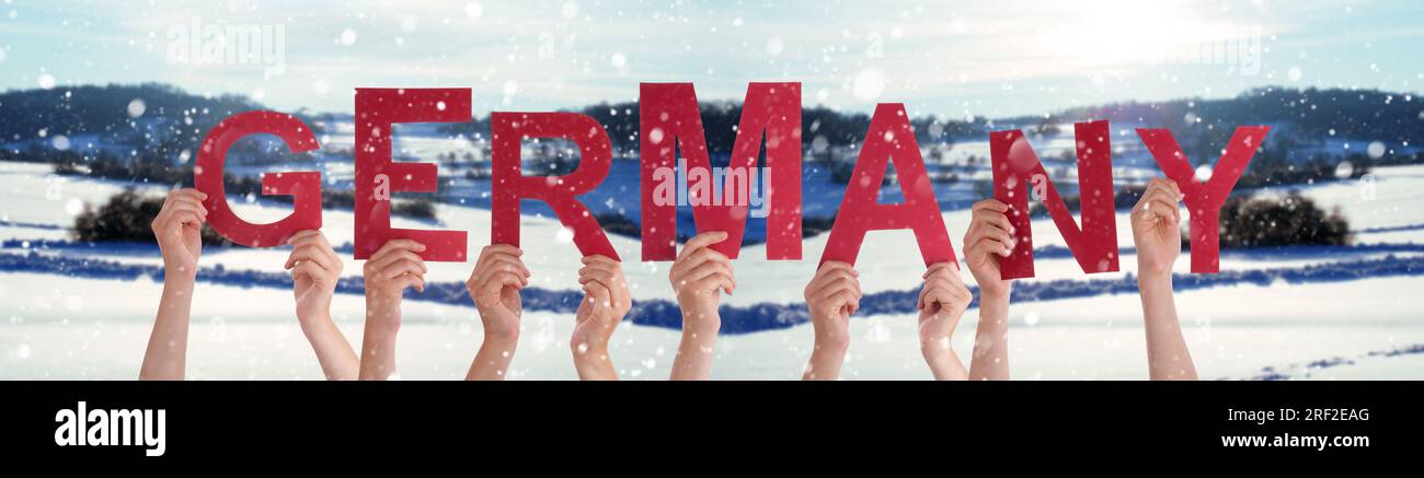 People Hands Building Word Germany, Winter Background Stock Photo - Alamy