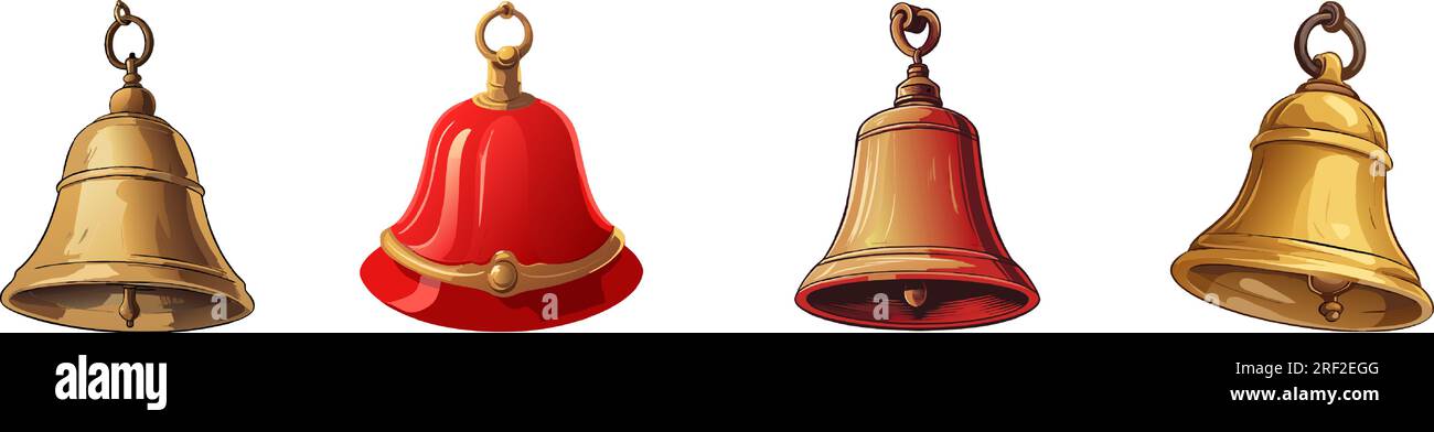 four vector golden bells. four notification bells. four gold metal ...