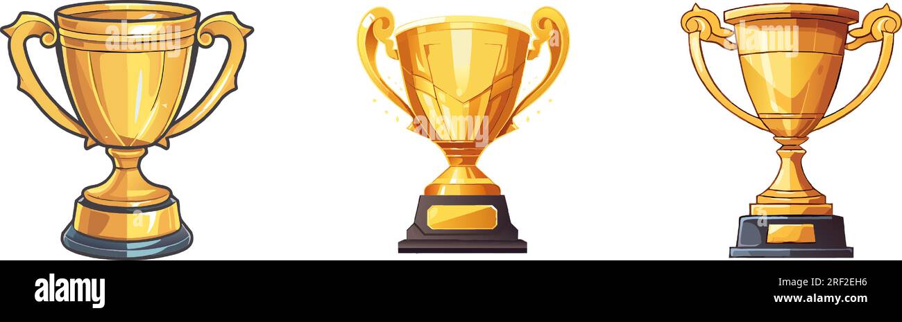 vector golden cup sets. championship trophies. golden championship ...