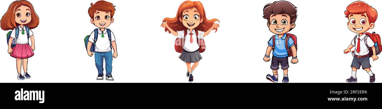 vector group of pupils standing together. set of pupuils. school pupils ...