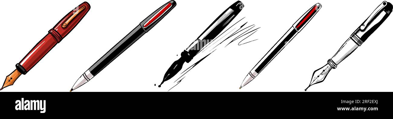 vector a set of pens. white black and red pens. ink pen and pencil set ...