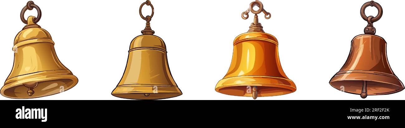 four vector golden bells. four notification bells. four gold metal ...