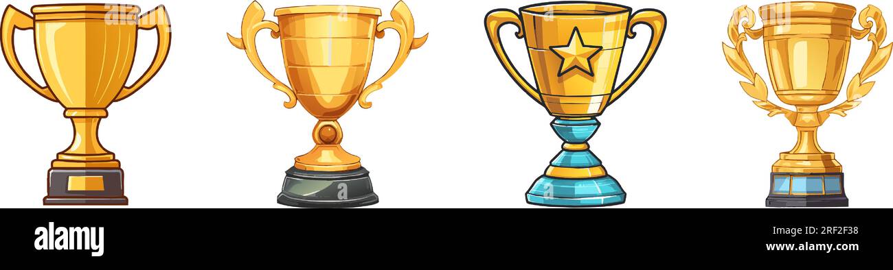 vector golden cup sets. championship trophies. golden championship ...